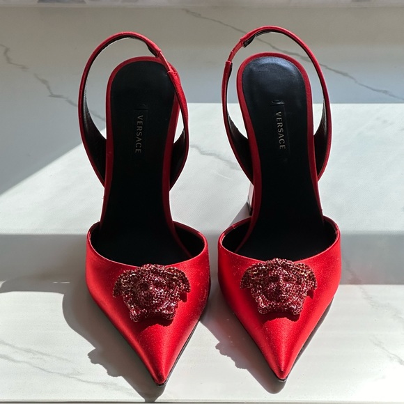 Versace | Shoes | Versace Medusa Red Slingback Heels | Poshmark
